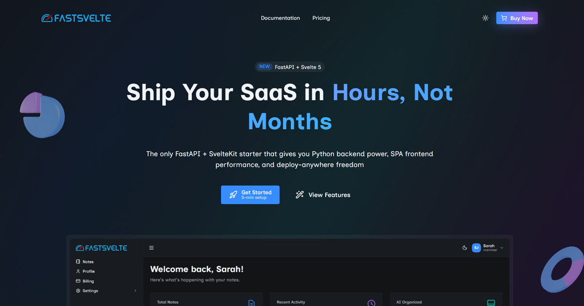 FastSvelte - Fullstack SaaS Starter Kit | FastAPI + SvelteKit
